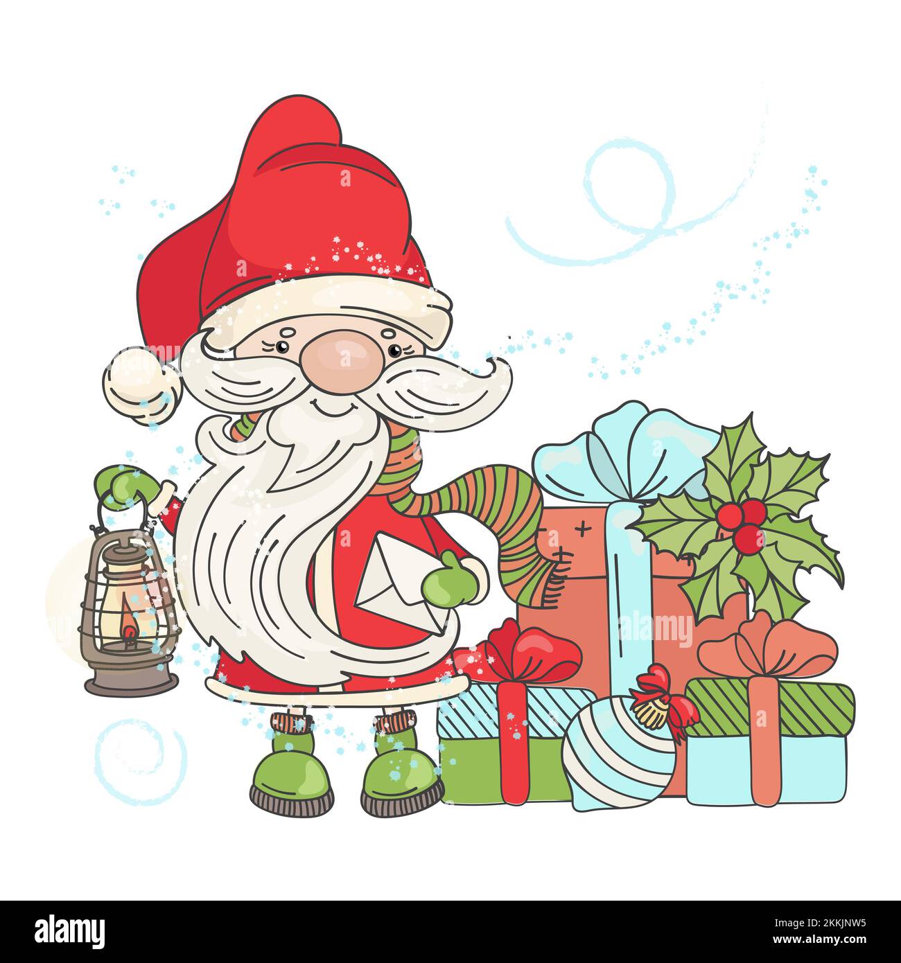 MANY GIFTS SANTA New Year Merry Christmas Holiday Cartoon Clip Art ...