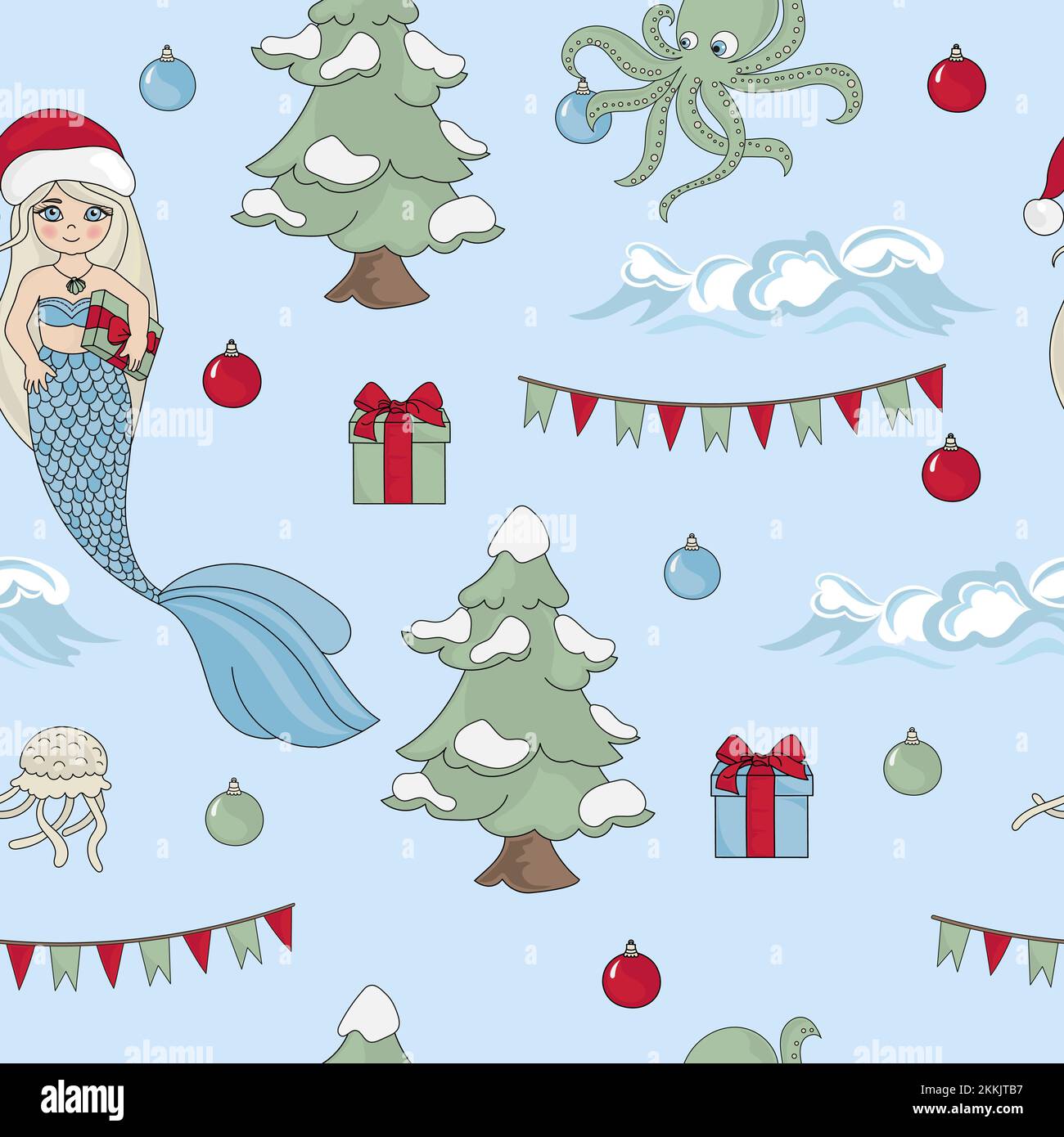 MERMAID CELEBRATE Sea Princess Girl Merry Christmas New Year Winter ...