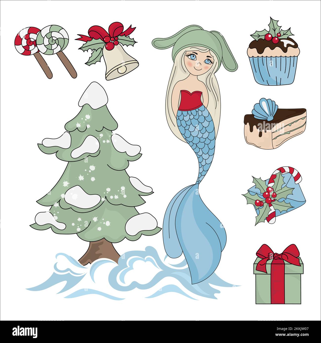 MERMAID CHRISTMAS DREAMS Underwater Princess Girl Cartoon Merry ...