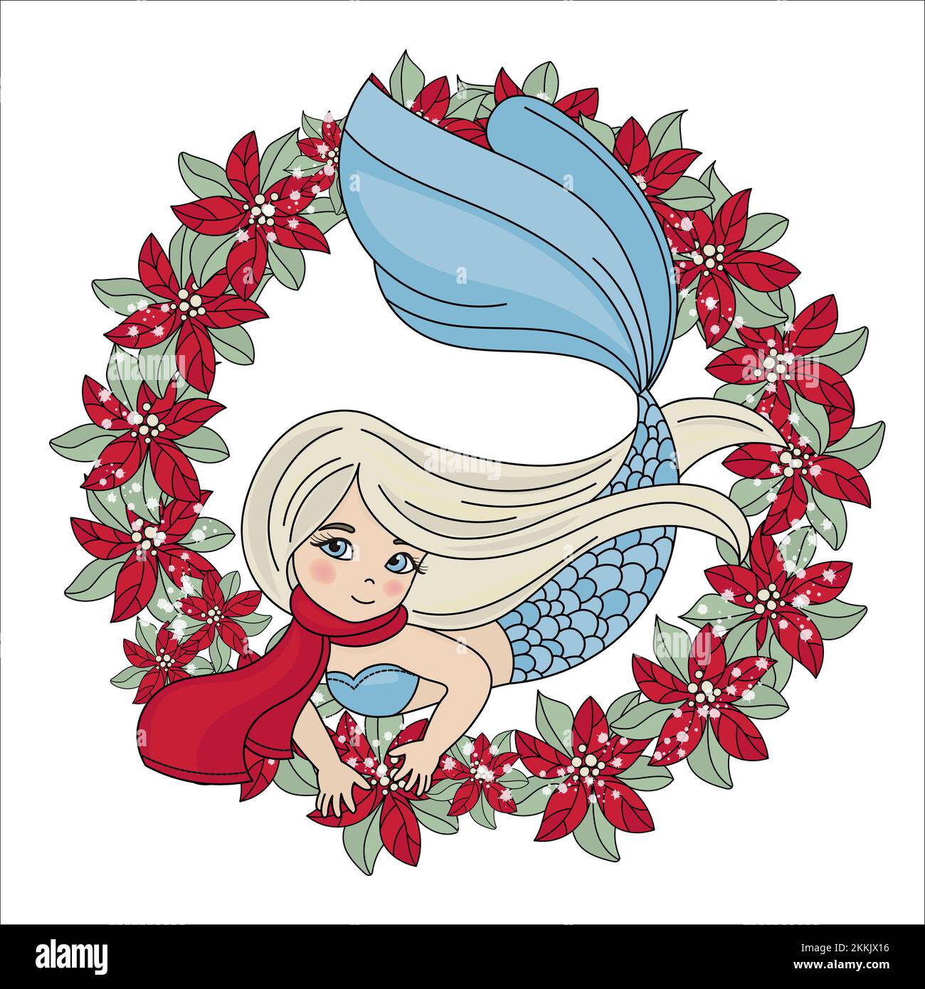 MERMAID CHRISTMAS PORTRAIT Sea Princess Girl Cartoon Merry Christmas ...