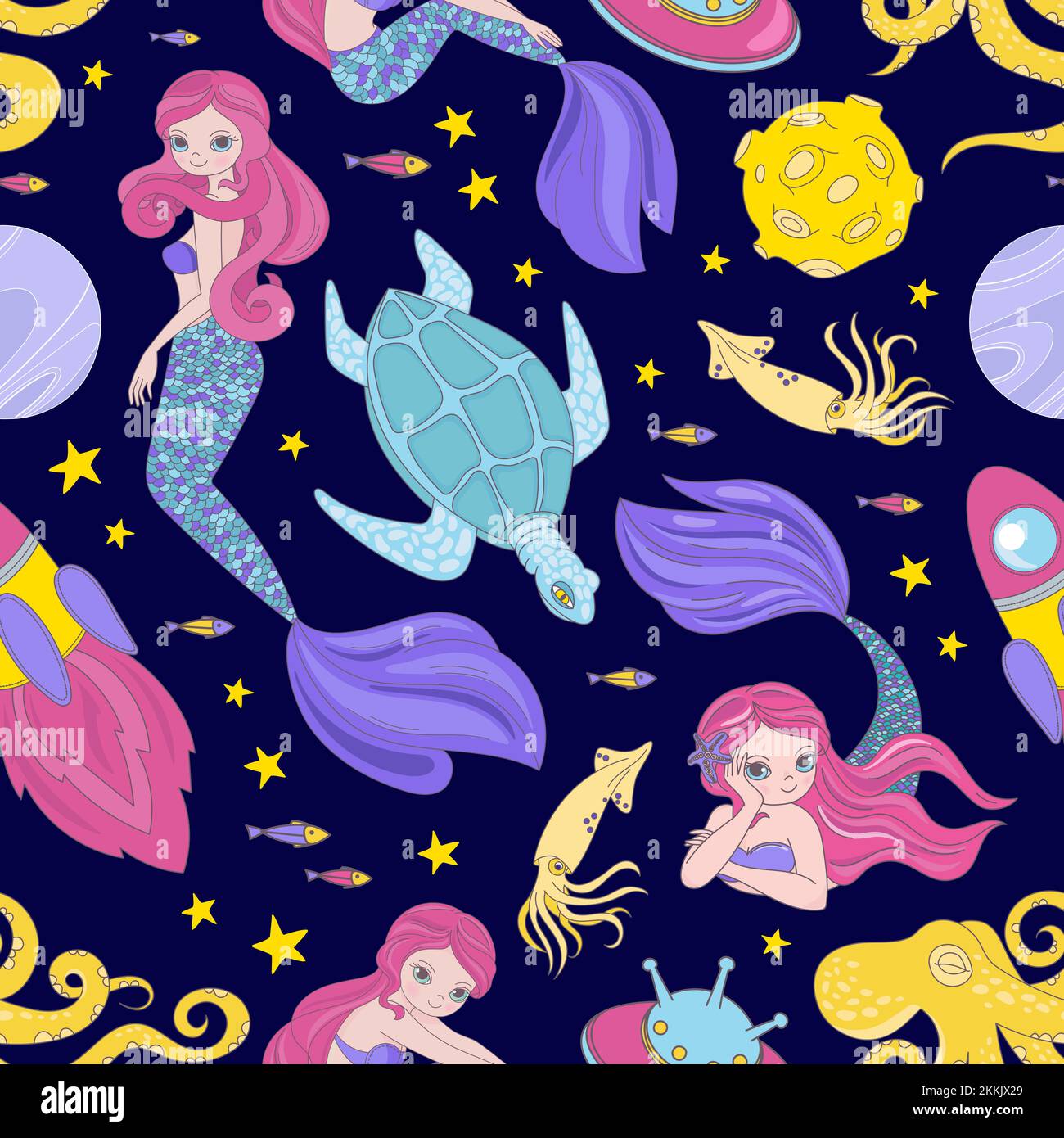 MERMAID CLOTH Cartoon Space Sea Cosmos Galactic Princess Journey ...