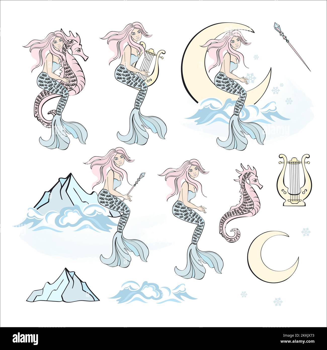 MERMAID COLLECTION Cartoon Sea Princess Girl Merry Christmas New Year ...