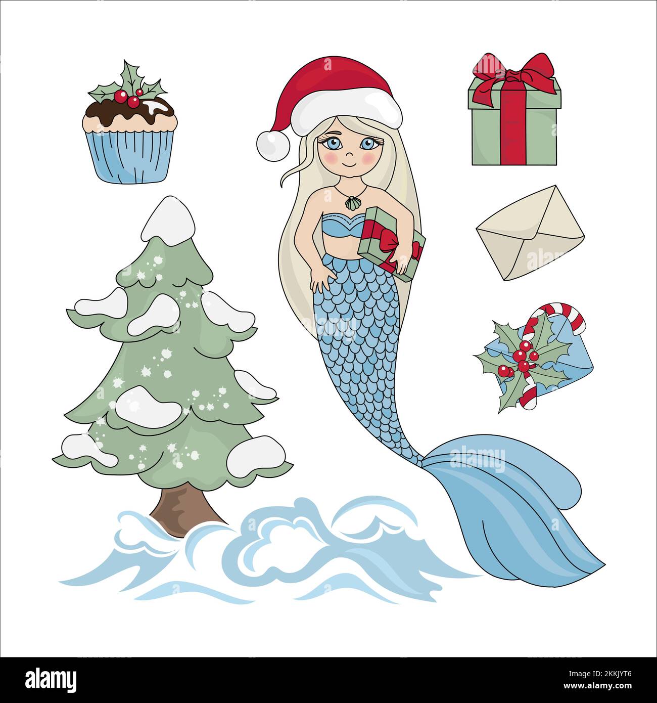 MERMAID GIFT Sea Princess Girl Cartoon Merry Christmas New Year Clip ...