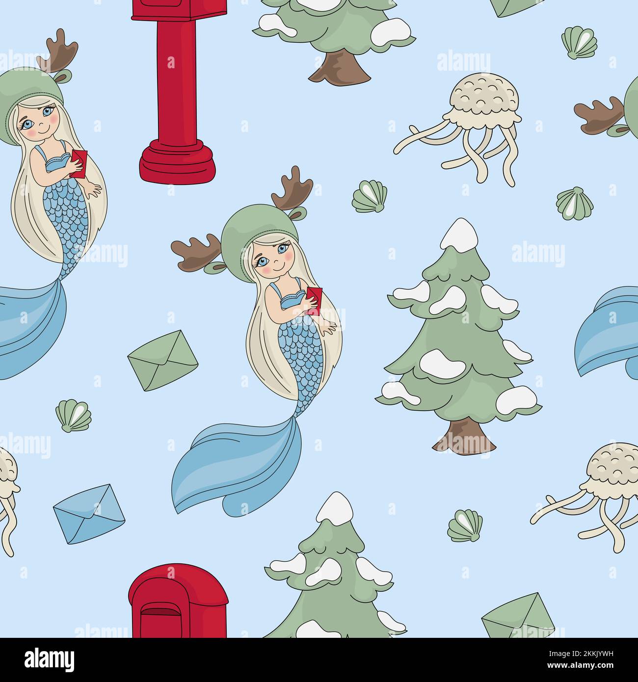 MERMAID LETTER PATTERN Sea Underwater Princess Girl Merry Christmas New ...