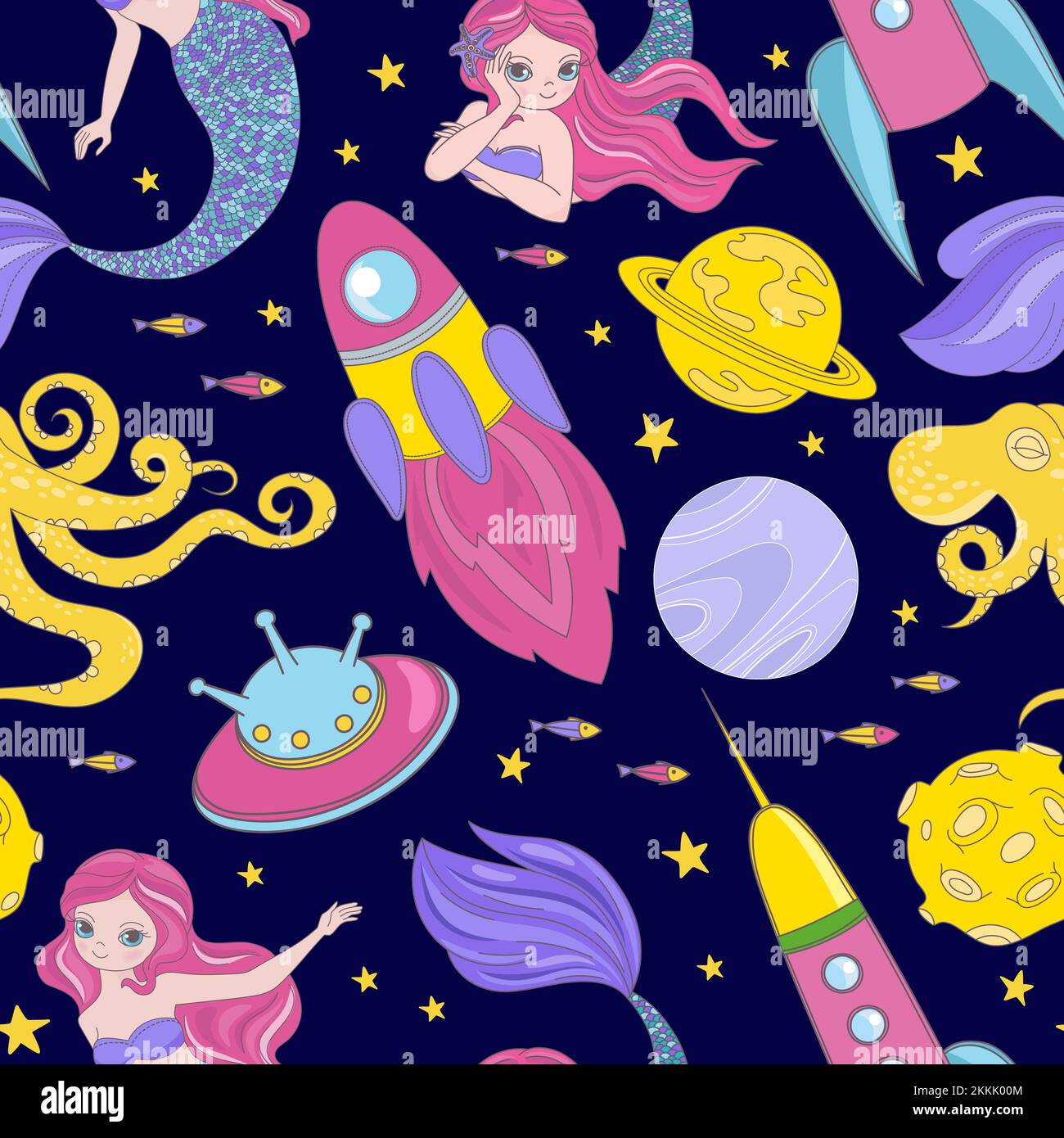 MERMAID IN UNIVERSE Cartoon Cosmos Space Sea Galactic Mermaid Princess ...