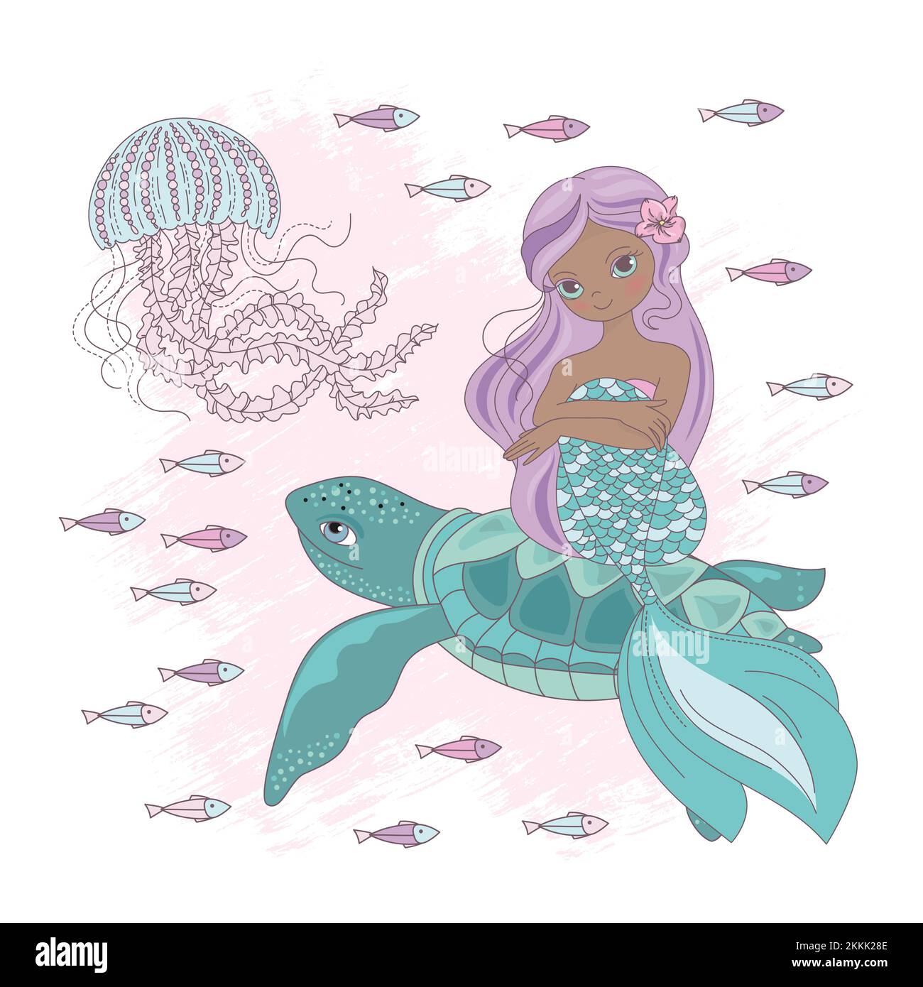 MERMAID ON TURTLE Underwater Princess Girl Cartoon Ocean Summer ...