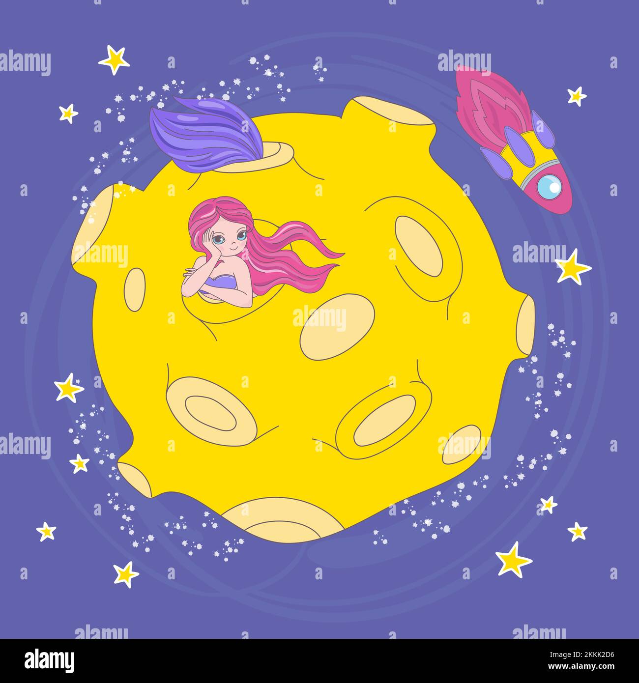 MERMAID MOON HOME Princess Girl Cartoon Space Galaxy Sea Journey ...