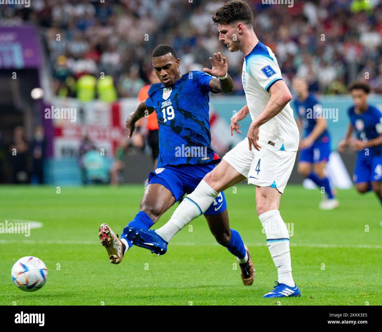 Al Khor, Qatar. 25th Nov, 2022. Declan Rice of England and Haji Wright ...