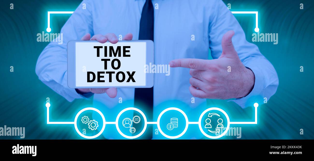 Hand writing sign Time To Detox. Business concept Moment for Diet ...