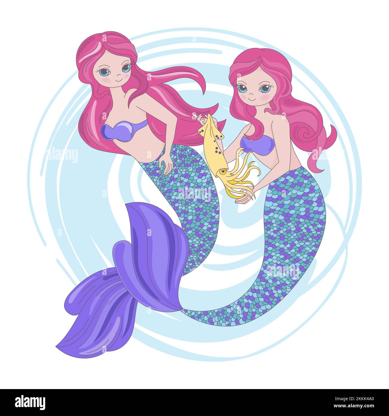 MERMAID SQUID Sea Princess Girl Animal Underwater Cartoon Ocean Summer ...