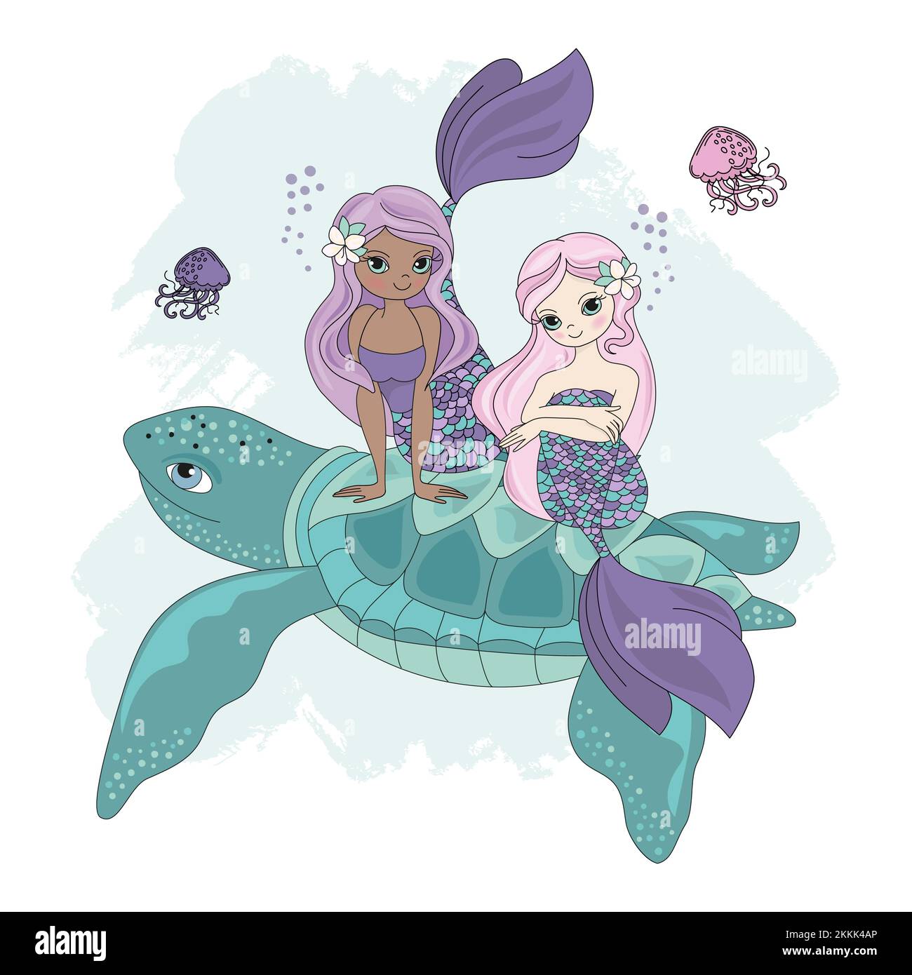 MERMAID TURTLE Cartoon Underwater Sea Ocean Princess Girl Cruise Travel ...