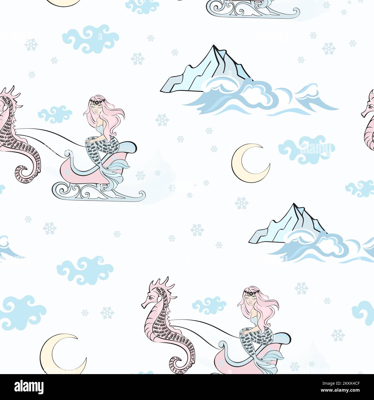 MERMAID SLEIGH Winter Queen Princess Girl Merry Christmas New Year ...