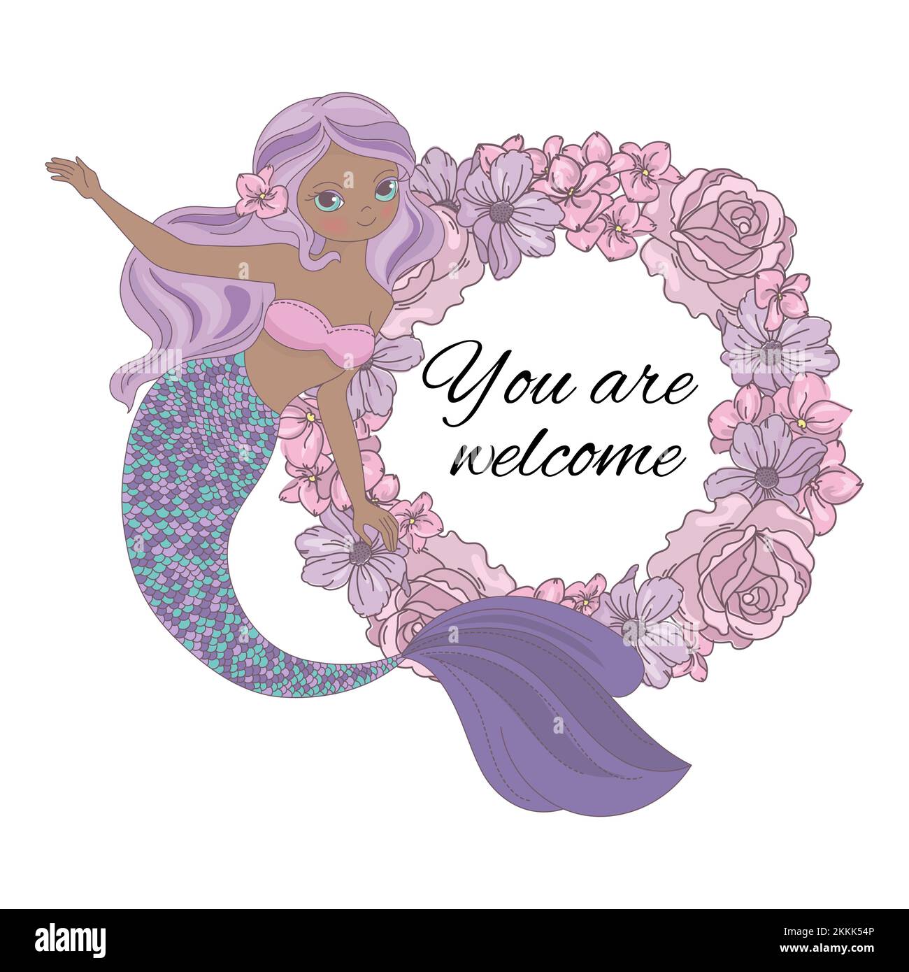 MERMAID WELCOME Floral Sea Underwater Princess Girl Cartoon Tropical ...