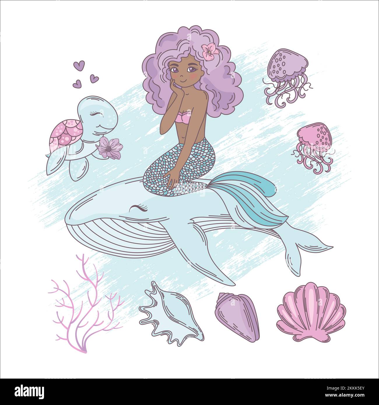 MERMAID WHALE Cartoon Underwater Sea Ocean Princess Girl Travel ...