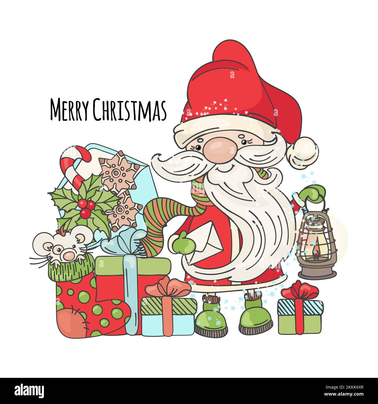 MERRY CHRISTMAS SANTA New Year Snowman Cartoon Holiday Card Clip Art ...