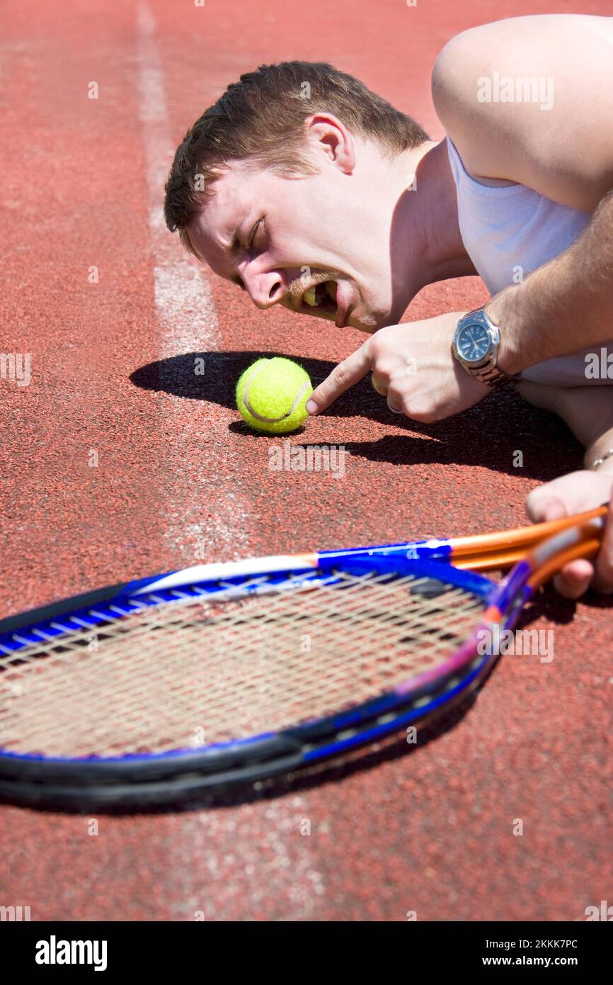 Tennis Player Challenges A Referees Judgment While Pointing To The Spot ...