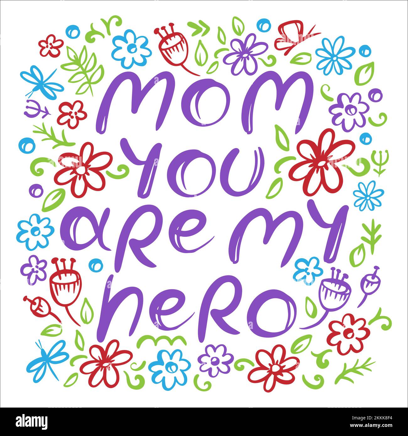 MOM YOU ARE MY HERO HAND DRAWN Mothers Day Congratulation Greeting Card ...
