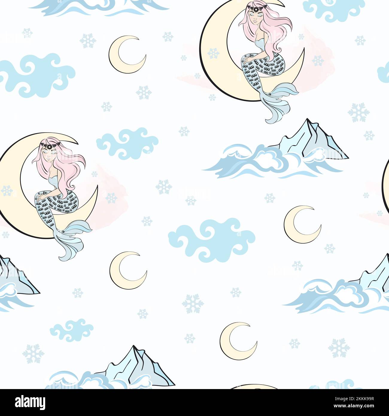 MOON MERMAID PATTERN Sea Underwater Princess Girl Merry Christmas New ...