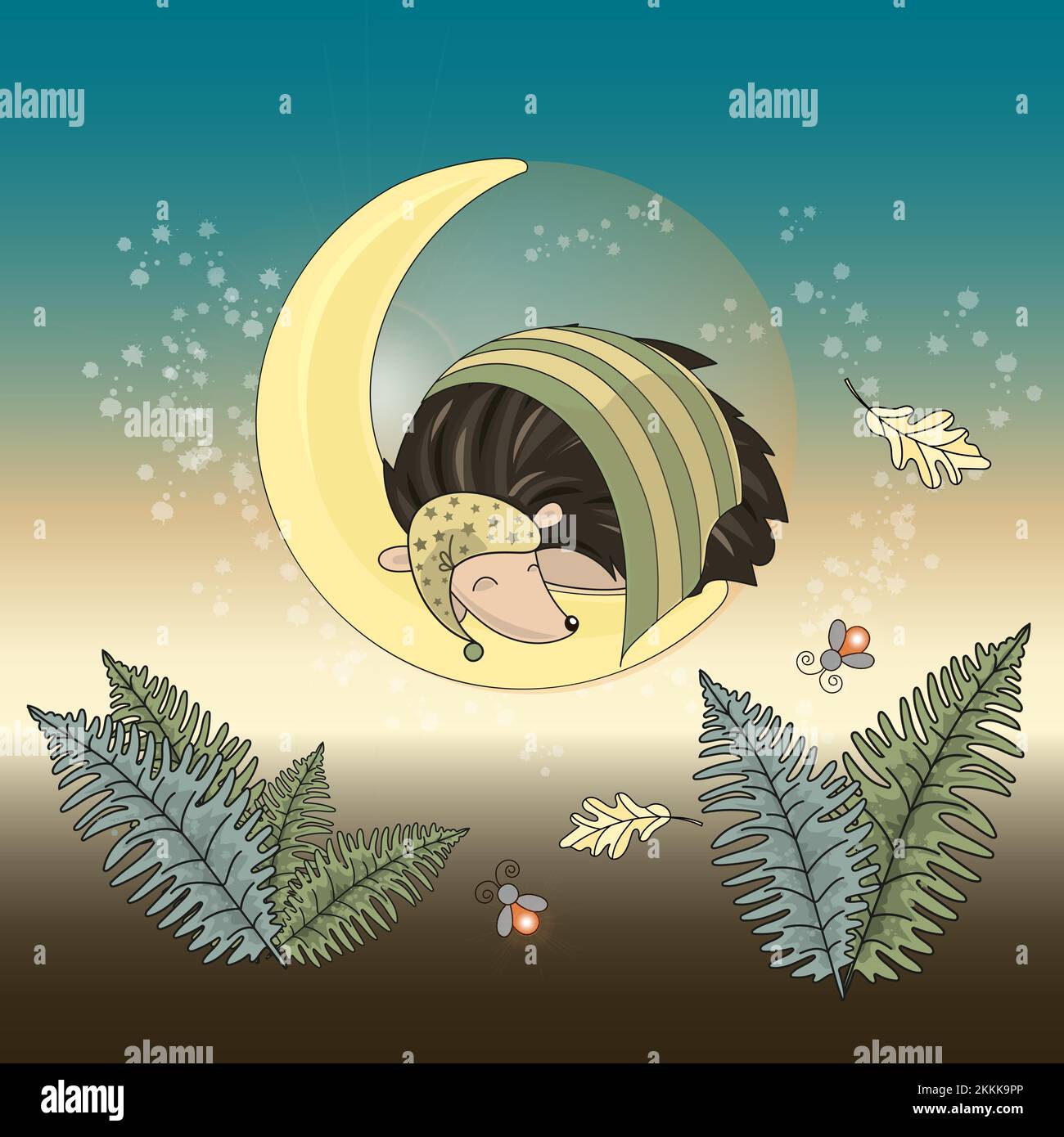 MOON HEDGEHOG Sleeping Forest Animal Good Night Cartoon Clip Art Vector ...