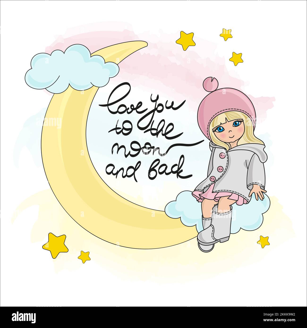 MOON GIRL Good Night Magic Fairy Cartoon Clip Art Vector Illustration ...
