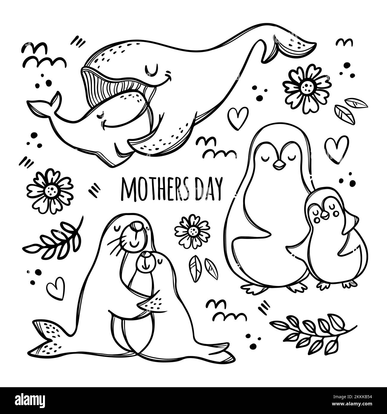 MOTHERS DAY PARTY Monochrome Cute Animals Hug Their Children Parental ...