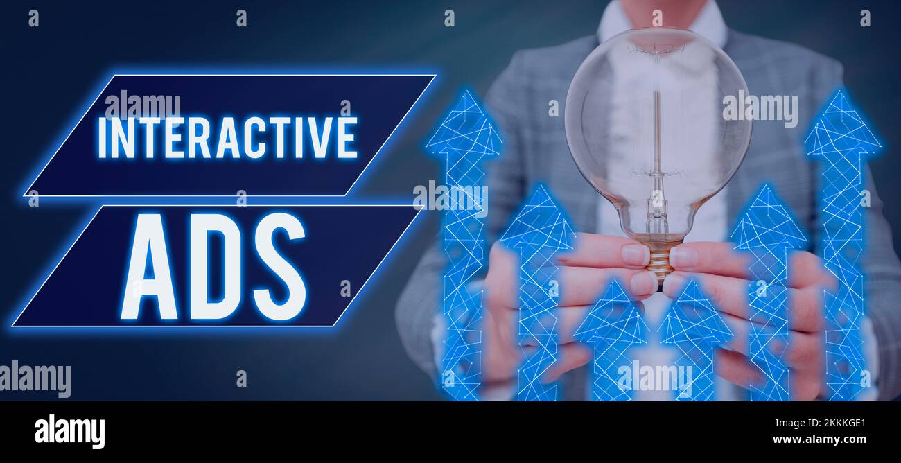 Hand writing sign Interactive Ads. Concept meaning uses interactive ...