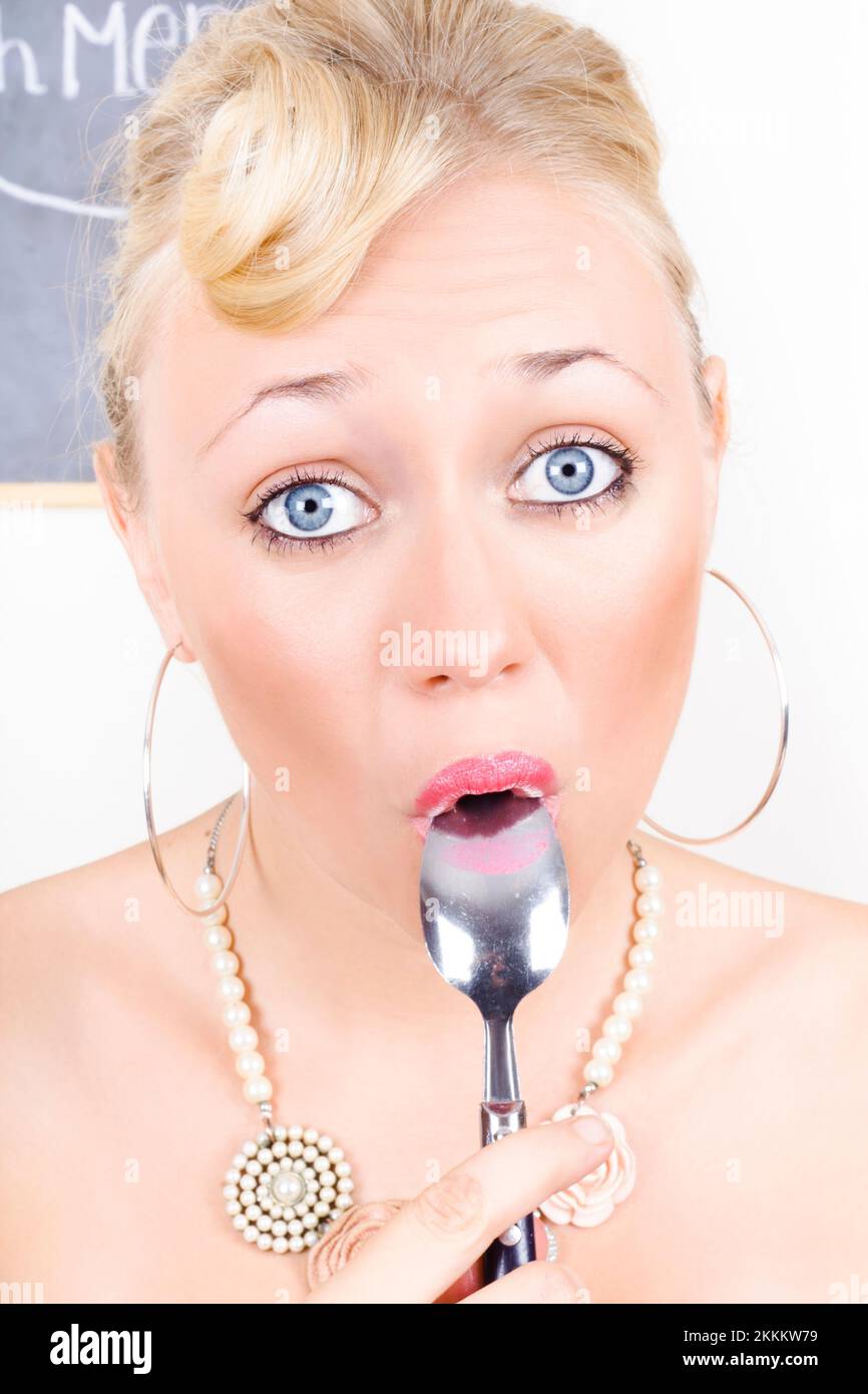 Woman menu shocked hi-res stock photography and images - Alamy