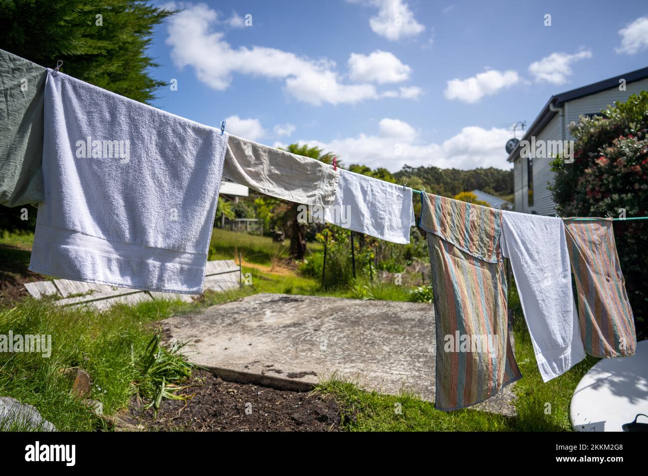 laundry drying outside on a clothes line in australia Stock Photo - Alamy