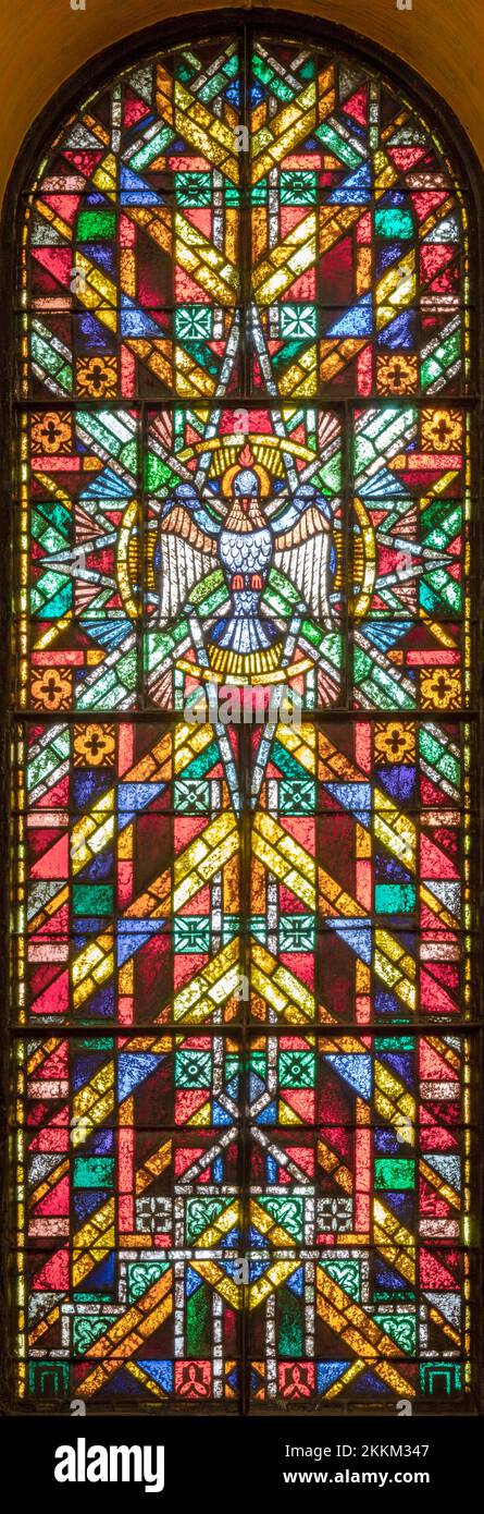 BERN, SWITZERLAND - JUNY 27, 2022: The Holy Spirit symbolic in stained ...