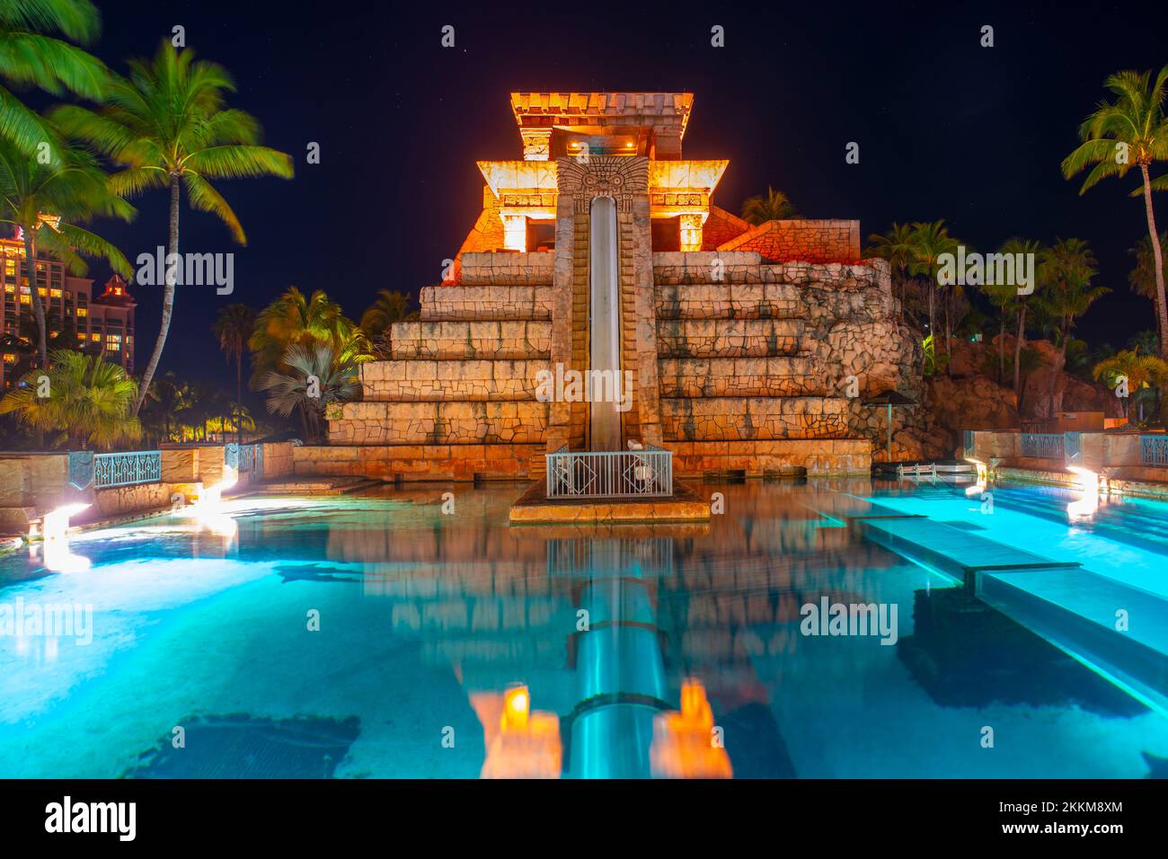 Mayan Temple water slide night scene including Leap of Faith and ...