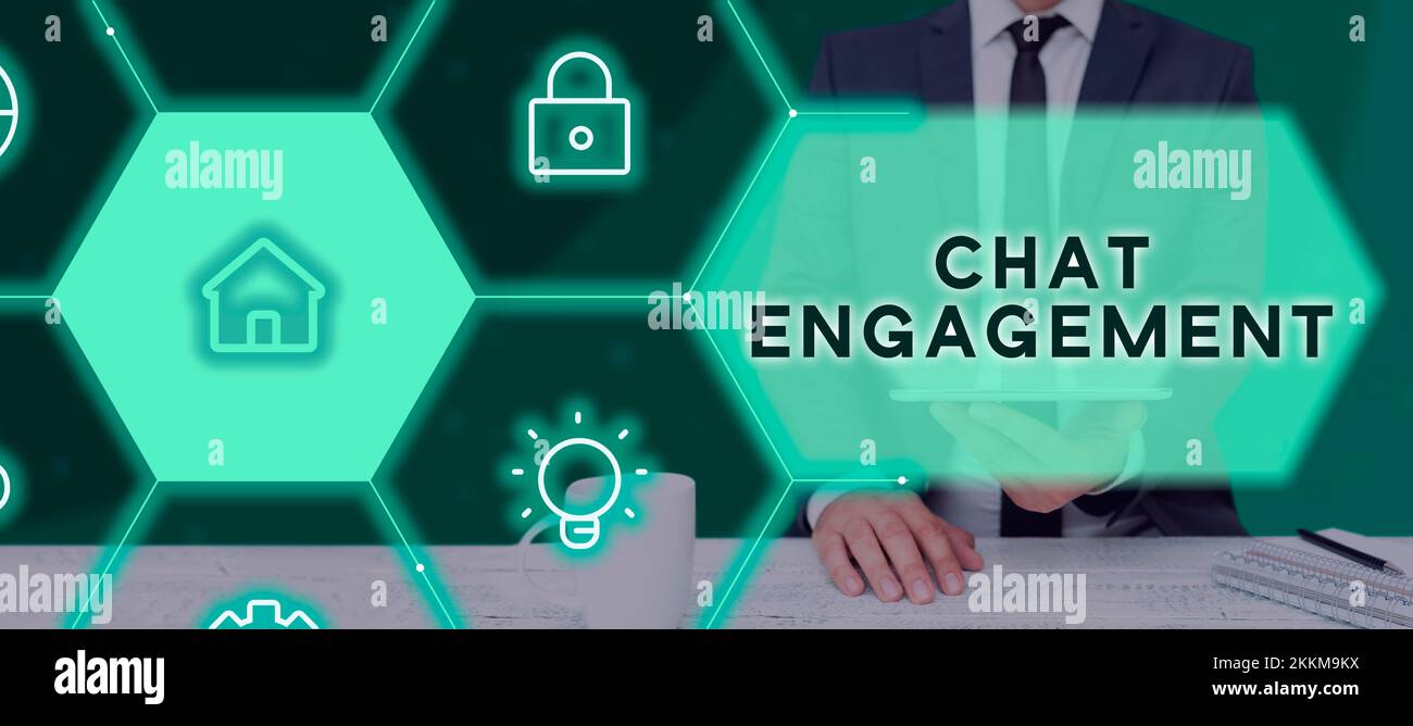 Text caption presenting Chat Engagement. Business overview customer ...