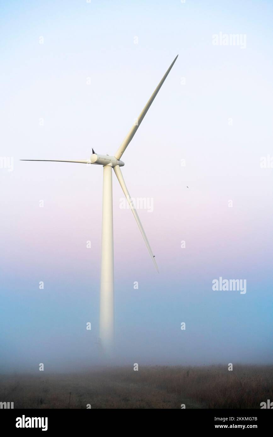 Wind turbines in fog Stock Photo - Alamy