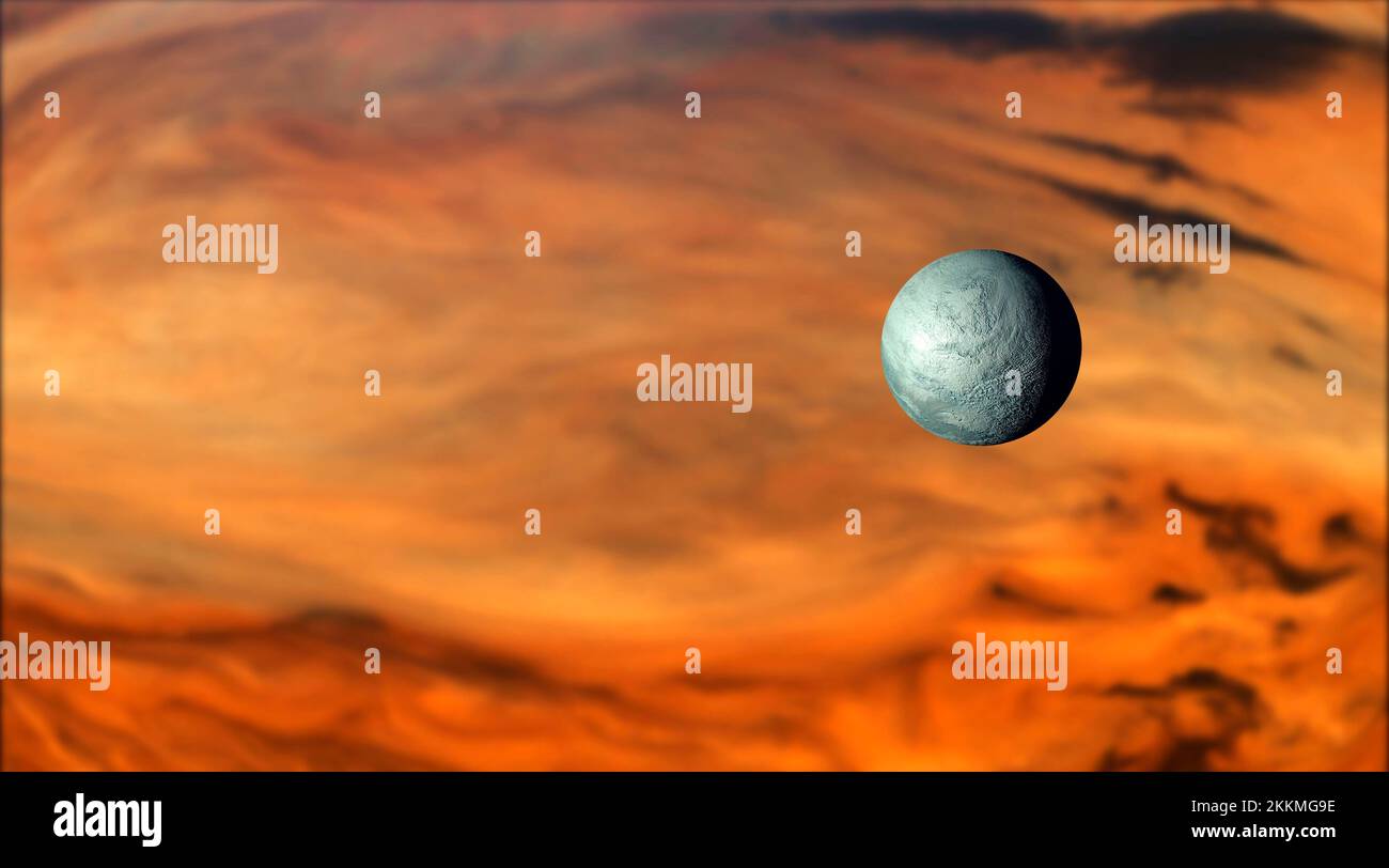 Moon orbiting gas giant planet, illustration Stock Photo - Alamy