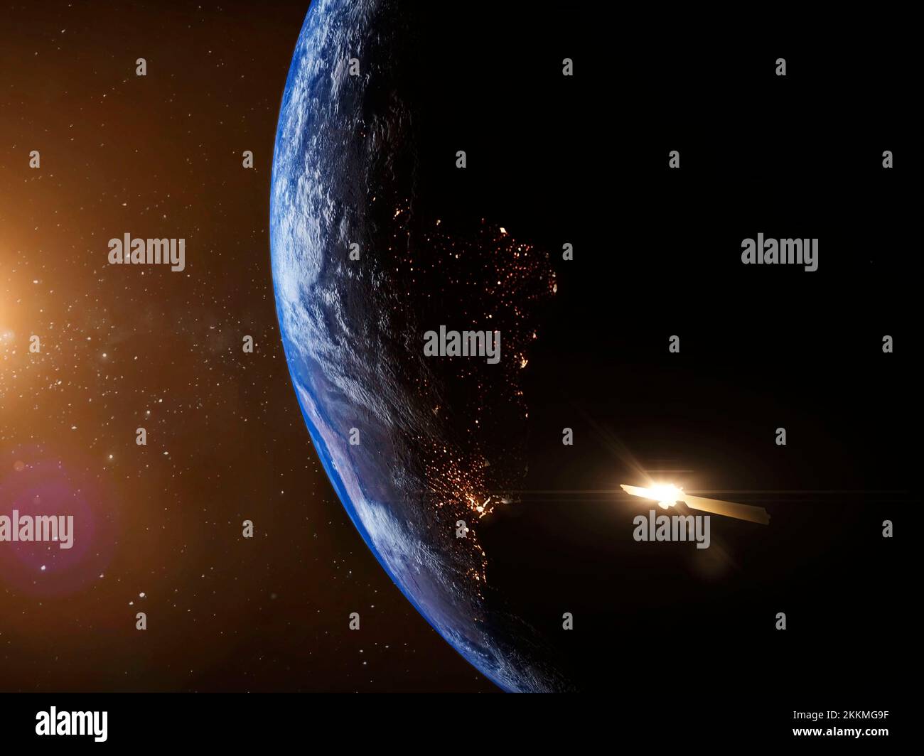 Satellite orbiting Earth, illustration Stock Photo - Alamy