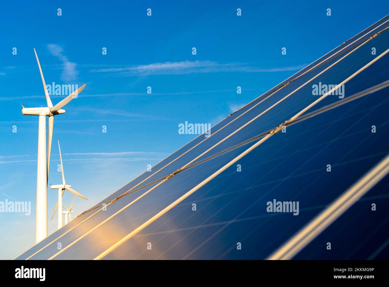 Solar panels and wind turbines Stock Photo - Alamy