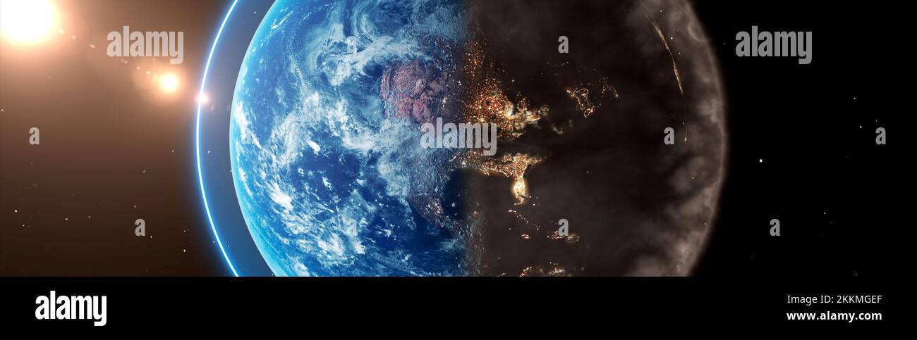 Polluted and clean Earth, conceptual illustration Stock Photo - Alamy