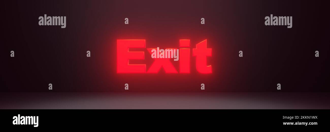 exit red neon lighting text 3d render, lettering banner Stock Photo - Alamy