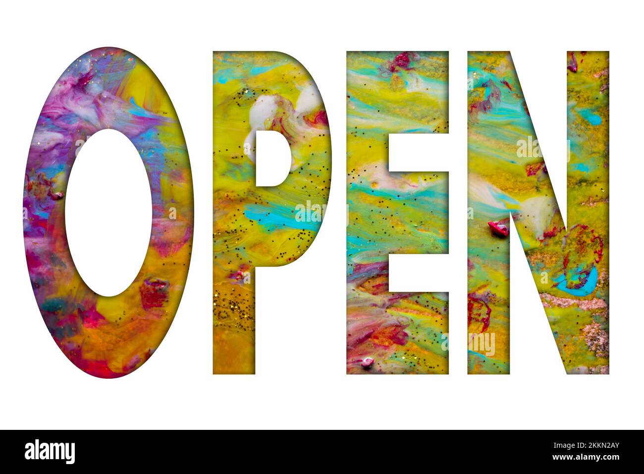 Abstract Natural Luxury art, fluid painting with Open text, alcohol ink ...