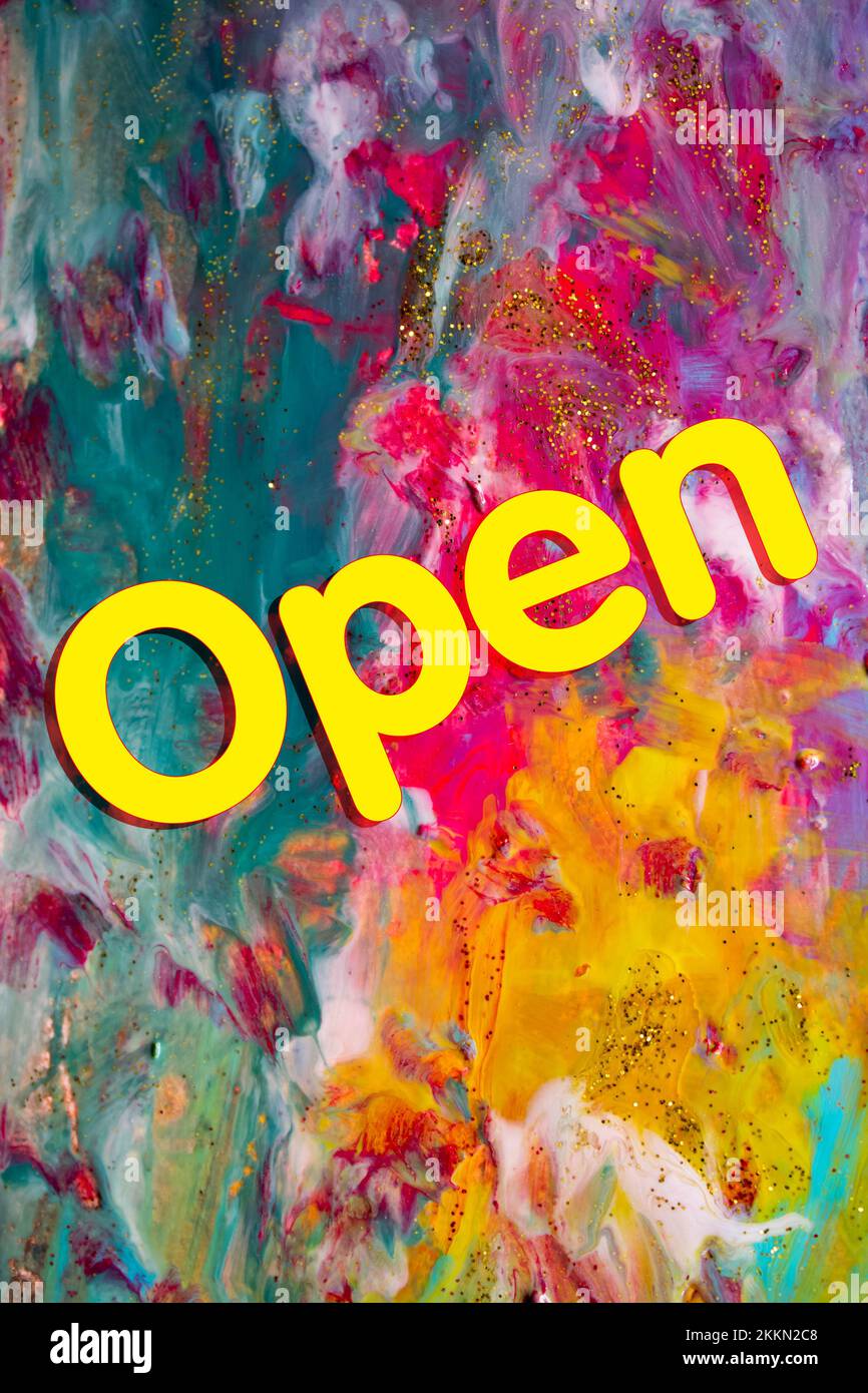 Abstract Natural Luxury art, fluid painting with Open text, alcohol ink ...