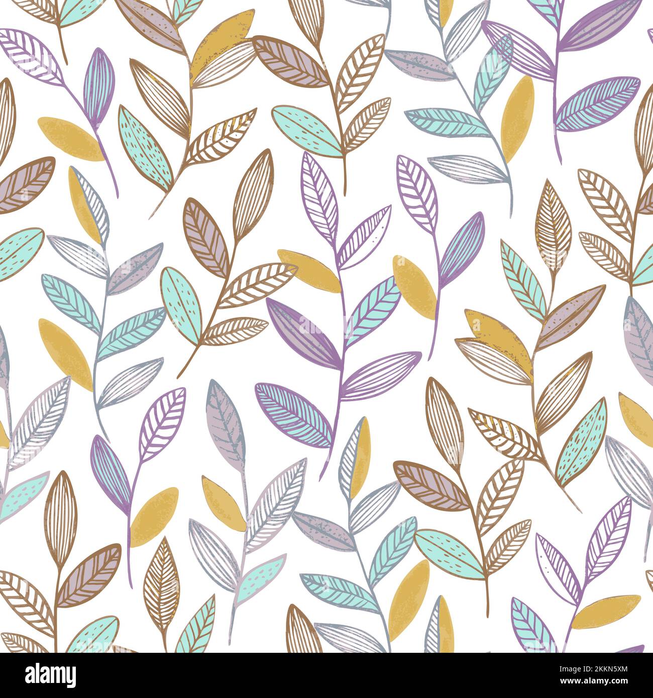 Seamless pattern with cute simple line branches with leaves ...