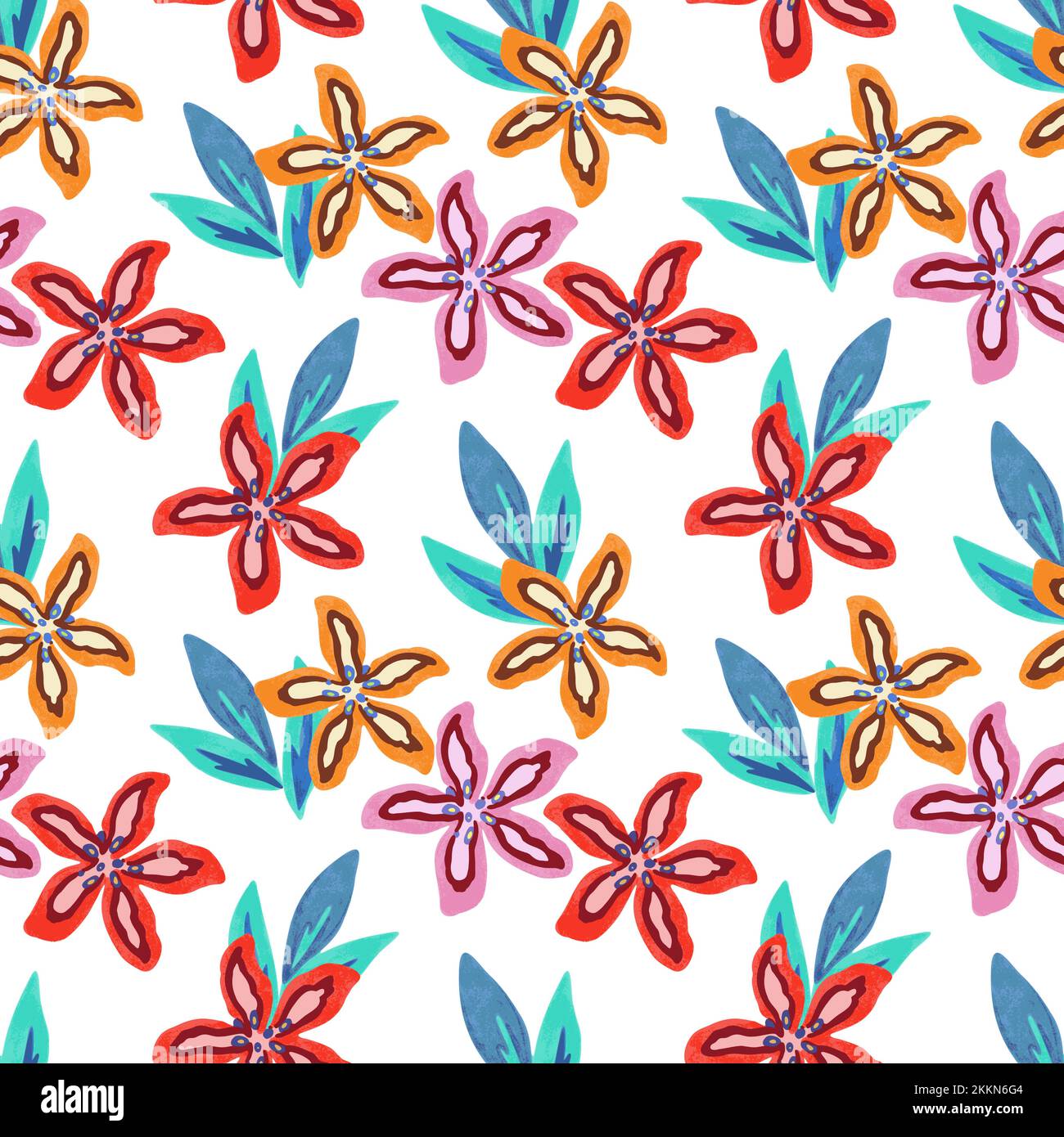 Colorful vivid psychedelic pattern with abstract tropical flowers for ...