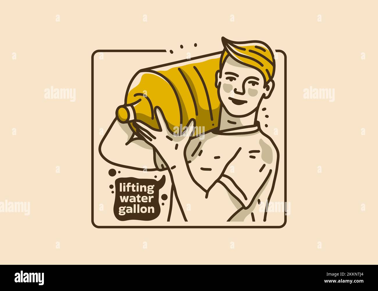 Vintage art illustration design of a man lifts a gallon Stock Vector ...