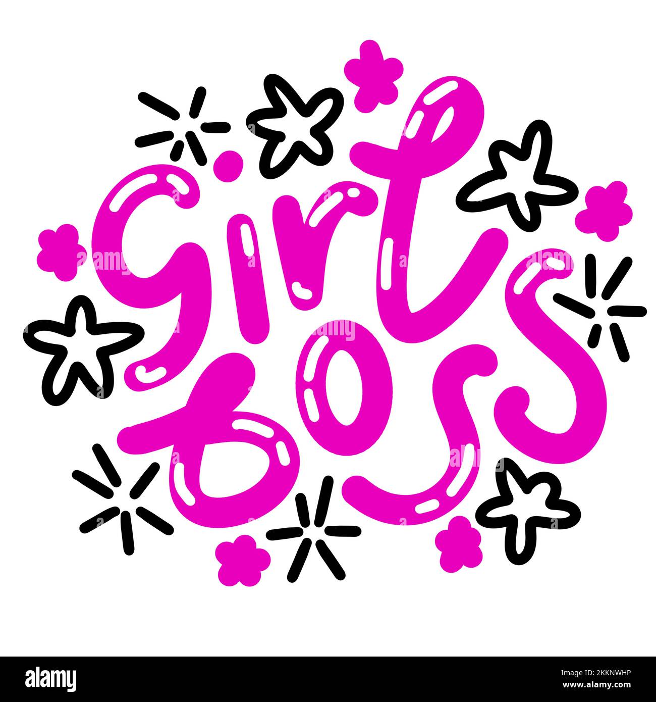 Hand drawn illustration of girl boss phrase words lettering in pink ...