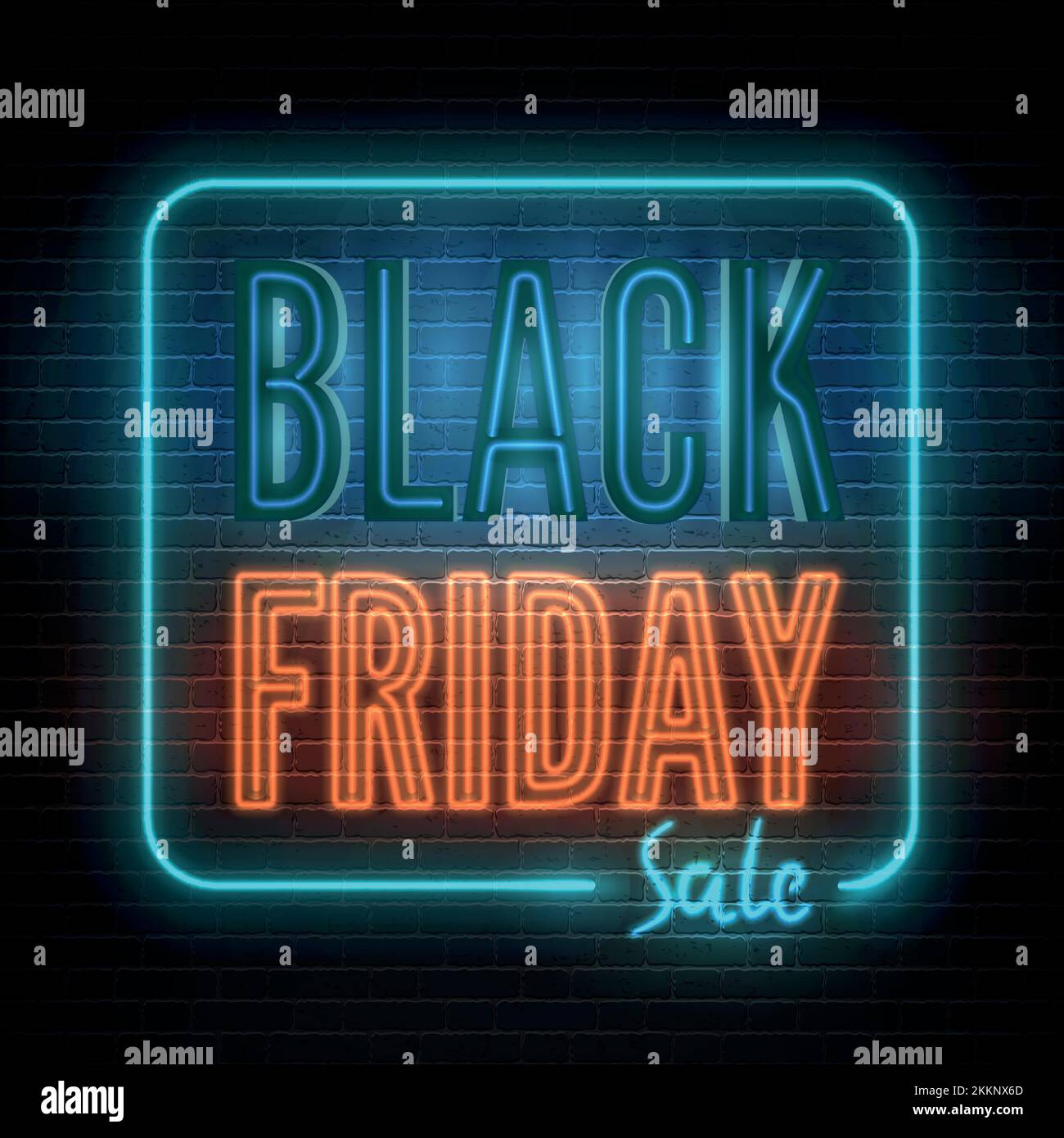 Black friday red blue neon light box with annual discount offer promo ...