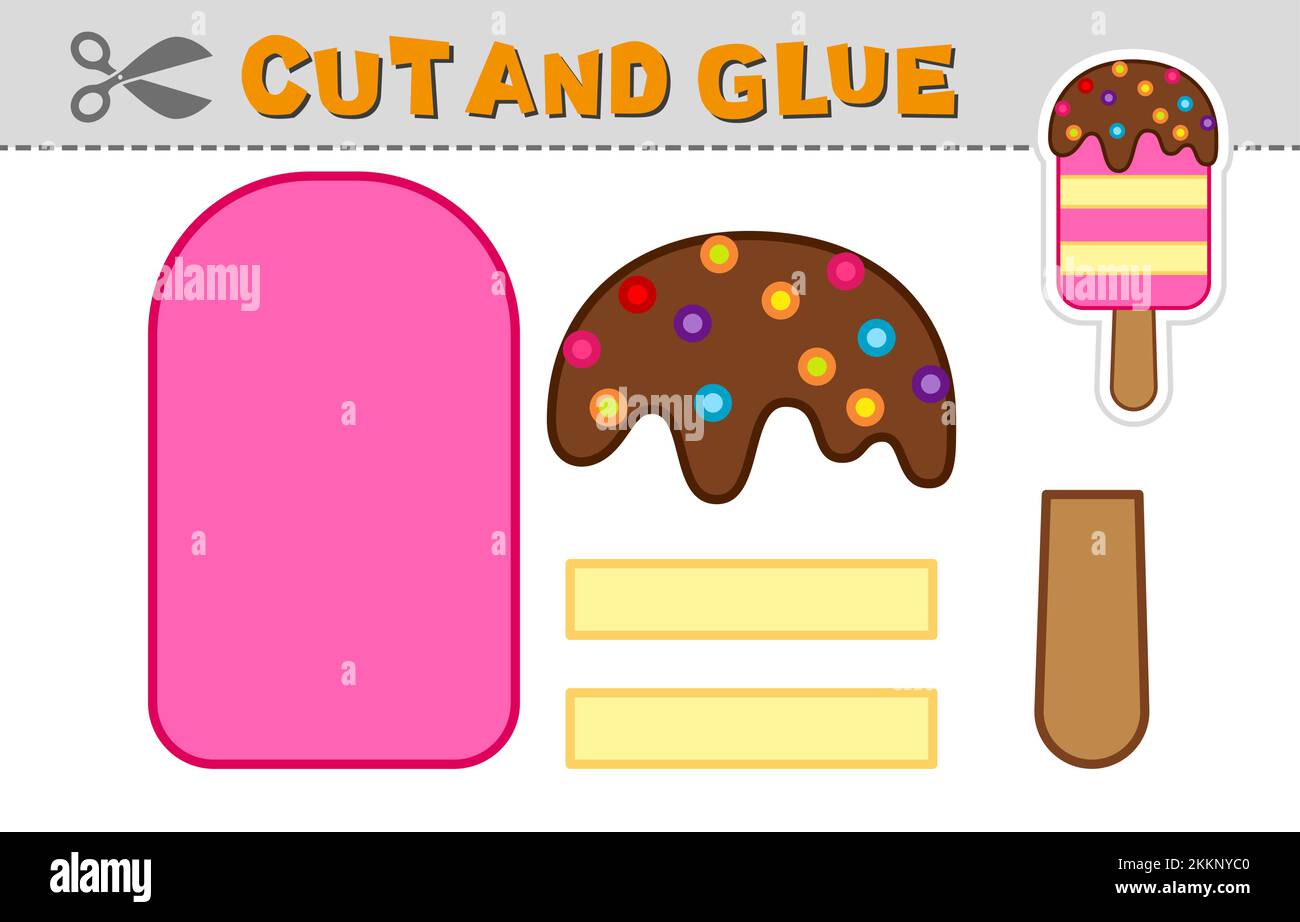 Cut out and glue an ice cream. Vector illustration. Paper applique for ...