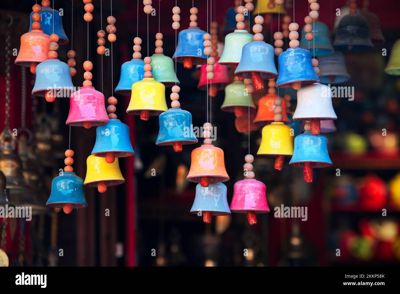 Group of colorful bells on the Pottery square in Bhaktapur, Nepal Stock ...