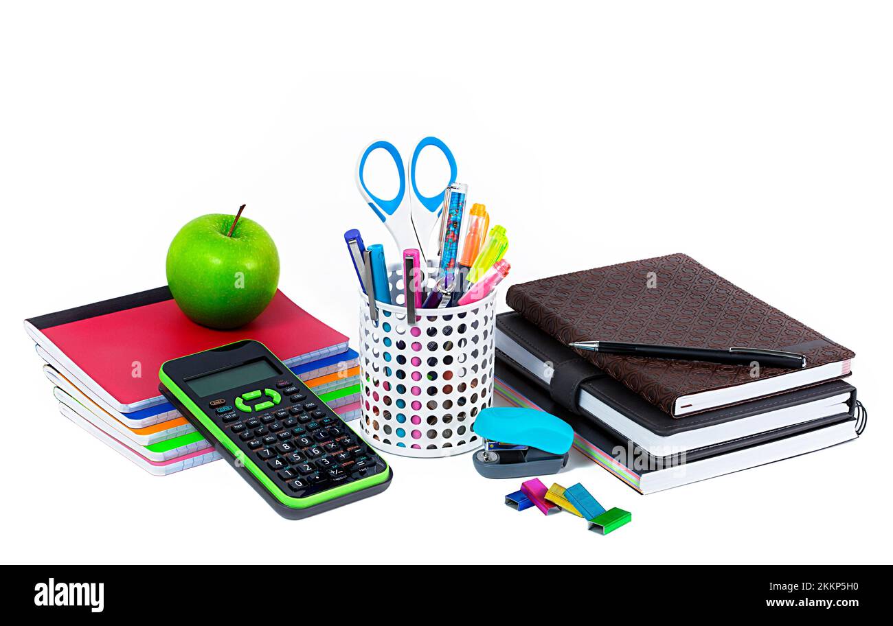 School and office supplies isolated on white background Stock Photo - Alamy