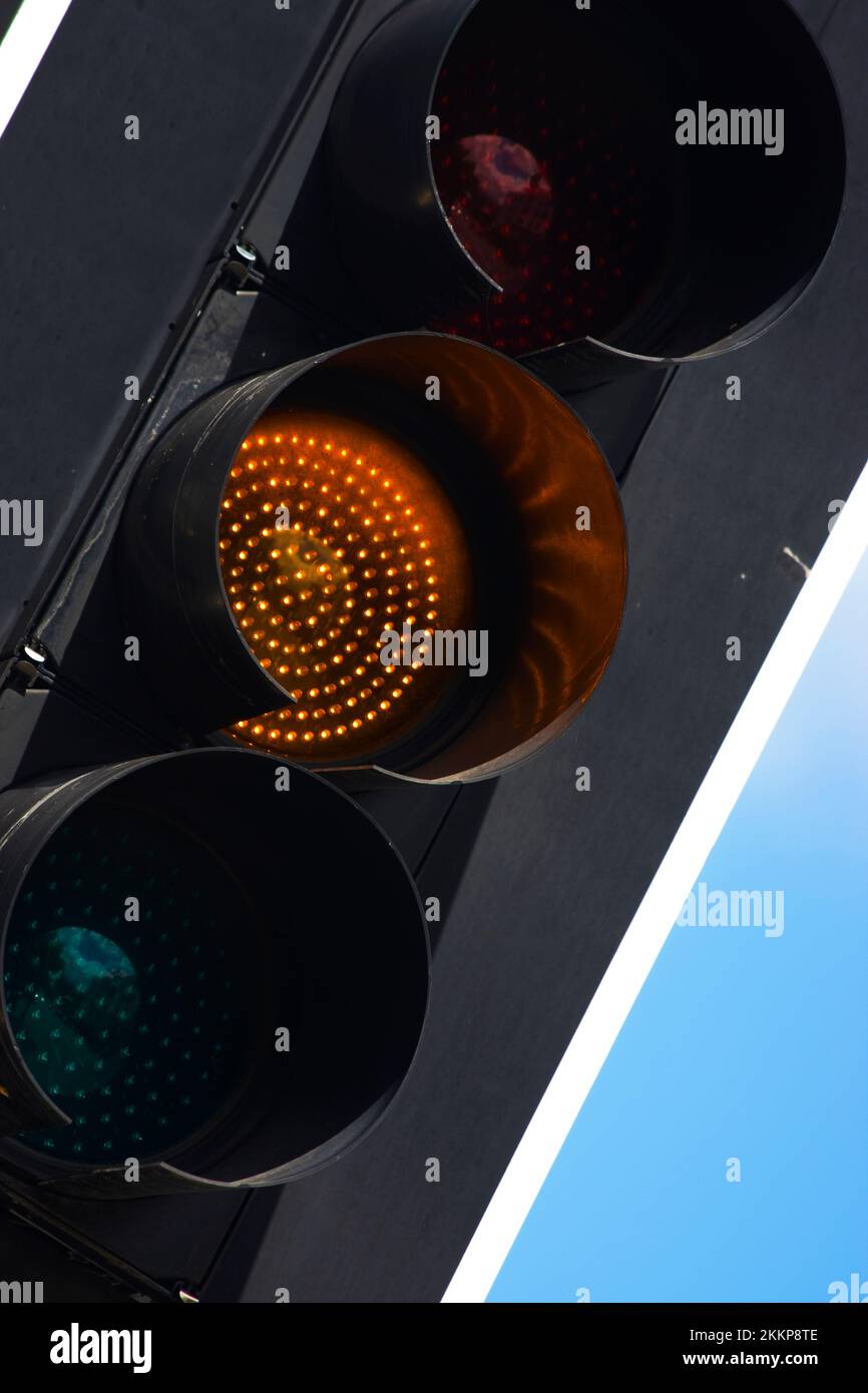 Amber Traffic Light At A Very Close View Stock Photo - Alamy