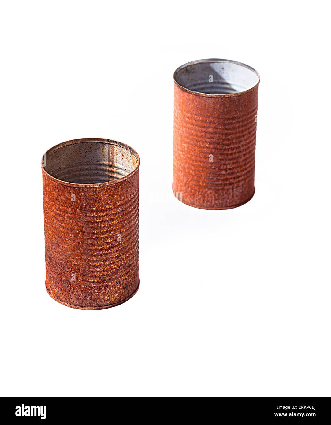 Rust tin cans isolated on white background. Rusting metal gives any ...
