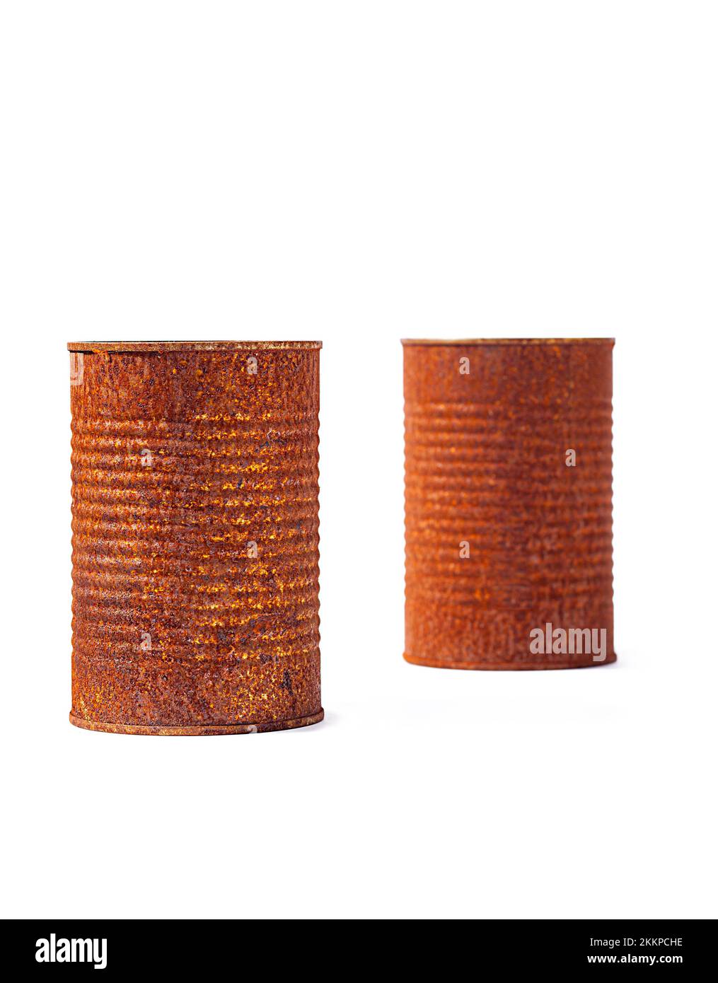 Rust tin cans isolated on white background. Rusting metal gives any ...
